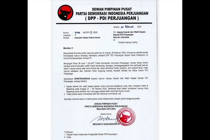 Lengkap! Isi Surat Perintah Megawati yang Larang Kepala Daerah dari PDIP Ikut Retret di Magelang ...