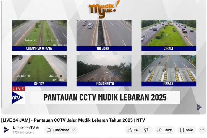VIDEO LIVE 24 JAM di YouTube Nusantara TV: Pantauan CCTV Jalur Mudik Lebaran Tahun 2025 - Ntvnews.id