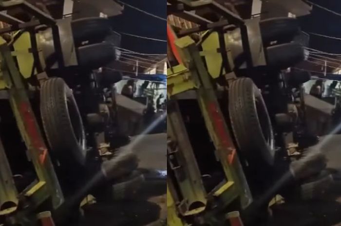 Tak Kuat Nanjak, Mobil Trailer Angkut Excavator Terguling di Bandung ...