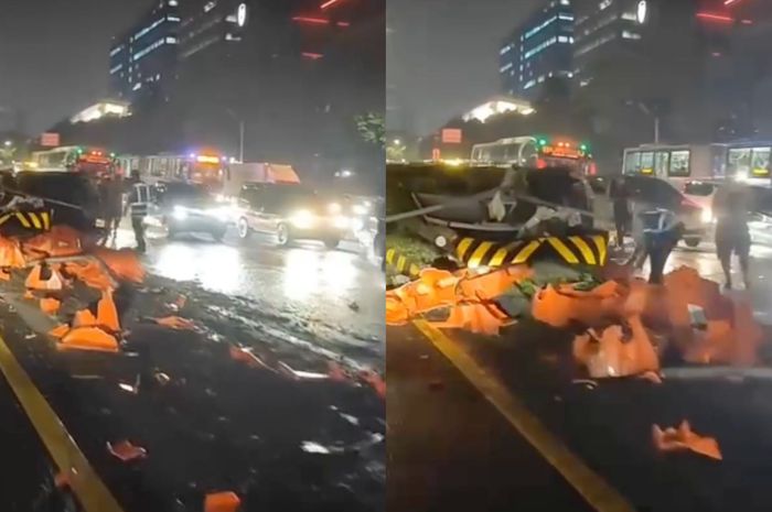 Minibus Putih Terbalik Gegara Tabrak Pembatas di Tol Dalam Kota Cawang ...